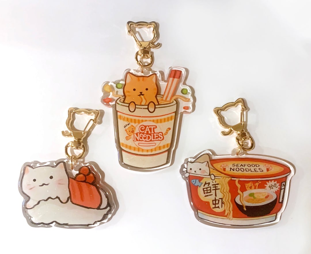Cat Ramen Sushi Set - Epoxy Glitter Keychain Charms - Etsy