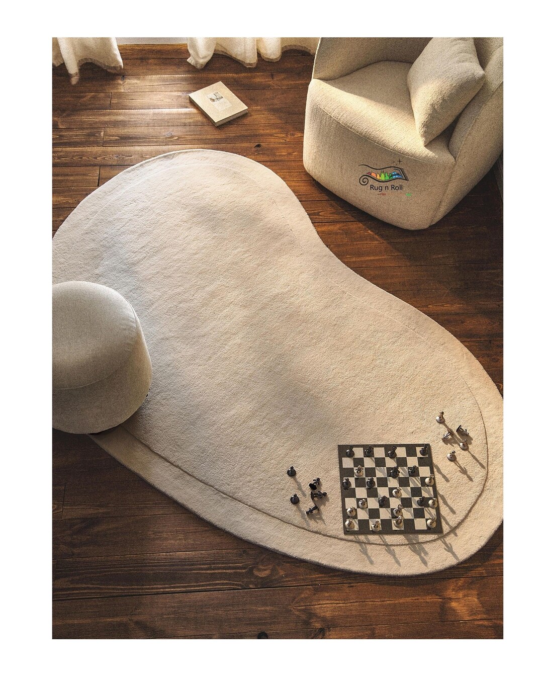 Kidney Bean Shape Tufted Plain Rug, Multi-level Pile, Hand-tufted Wool ...