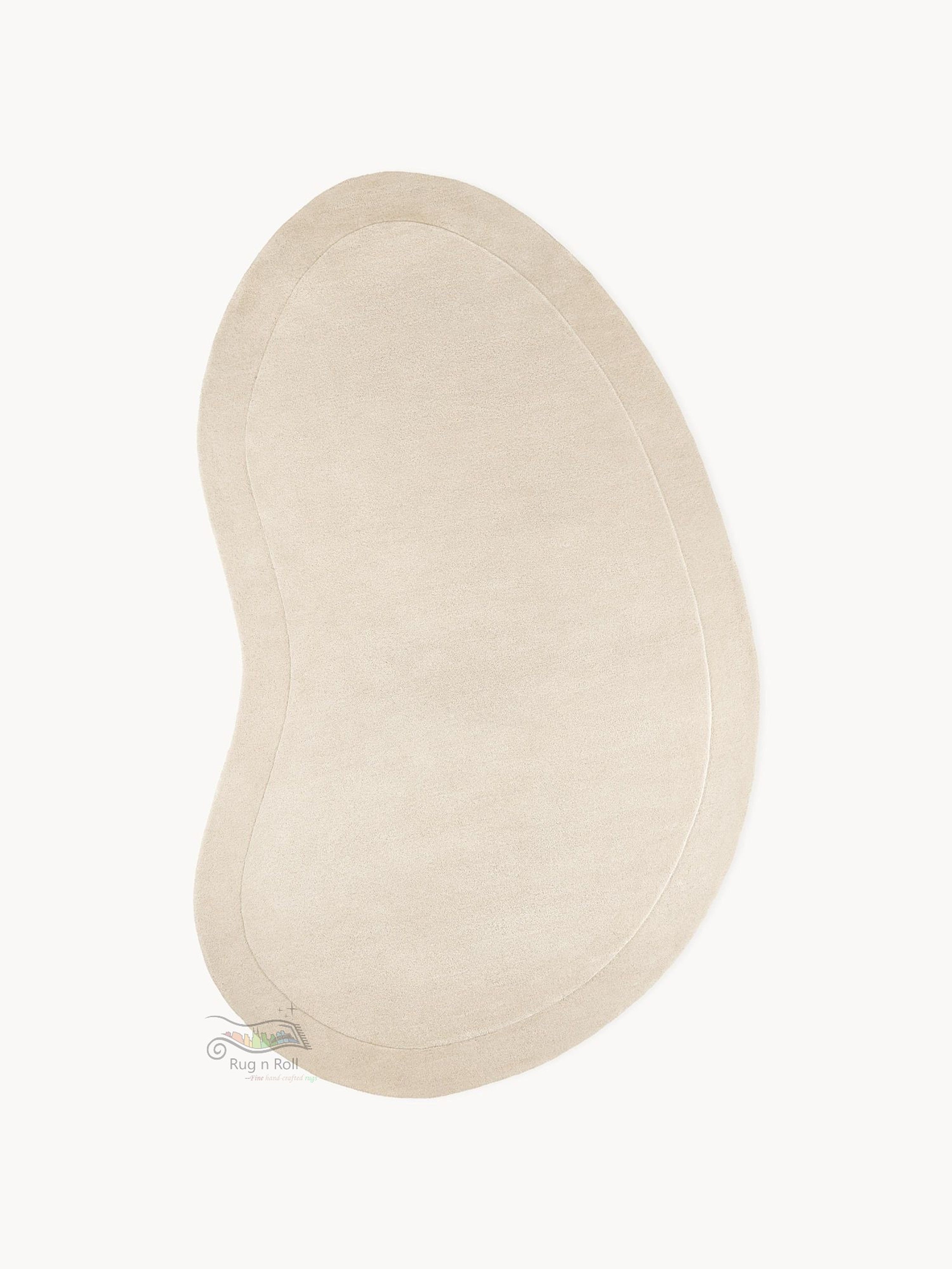 Kidney Bean Shape Tufted Plain Rug, Multi-level Pile, Hand-tufted Wool ...