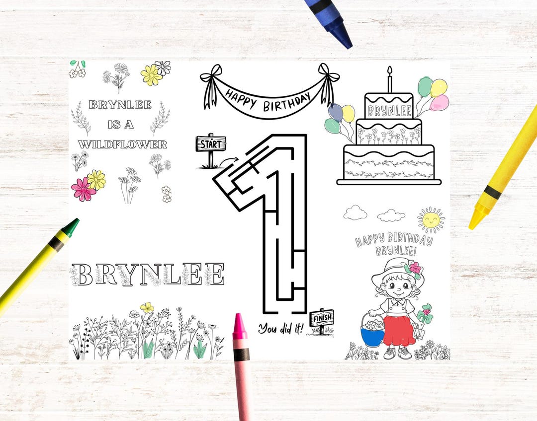 Wildflower Birthday Coloring Page: Personalized Printable Activity ...