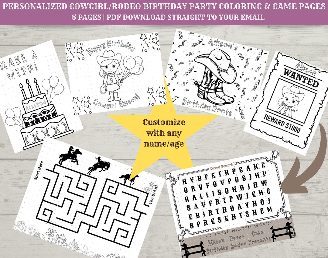 Customizable Printable Rodeo Birthday Coloring Pages/games, Rodeo ...