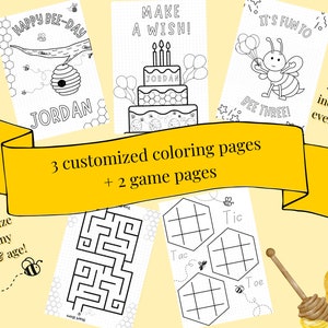 Bee Theme Party Coloring Packs +crayons, Customizable Bee Birthday ...