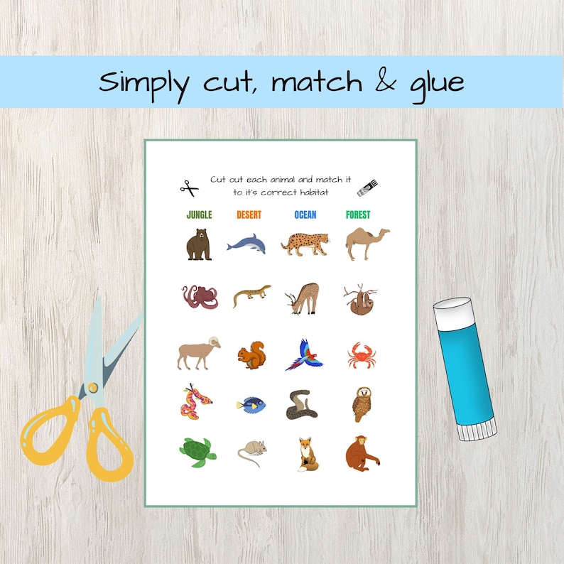 Printable Matching Activity for Kids, Habitats - Ocean Forest Jungle ...
