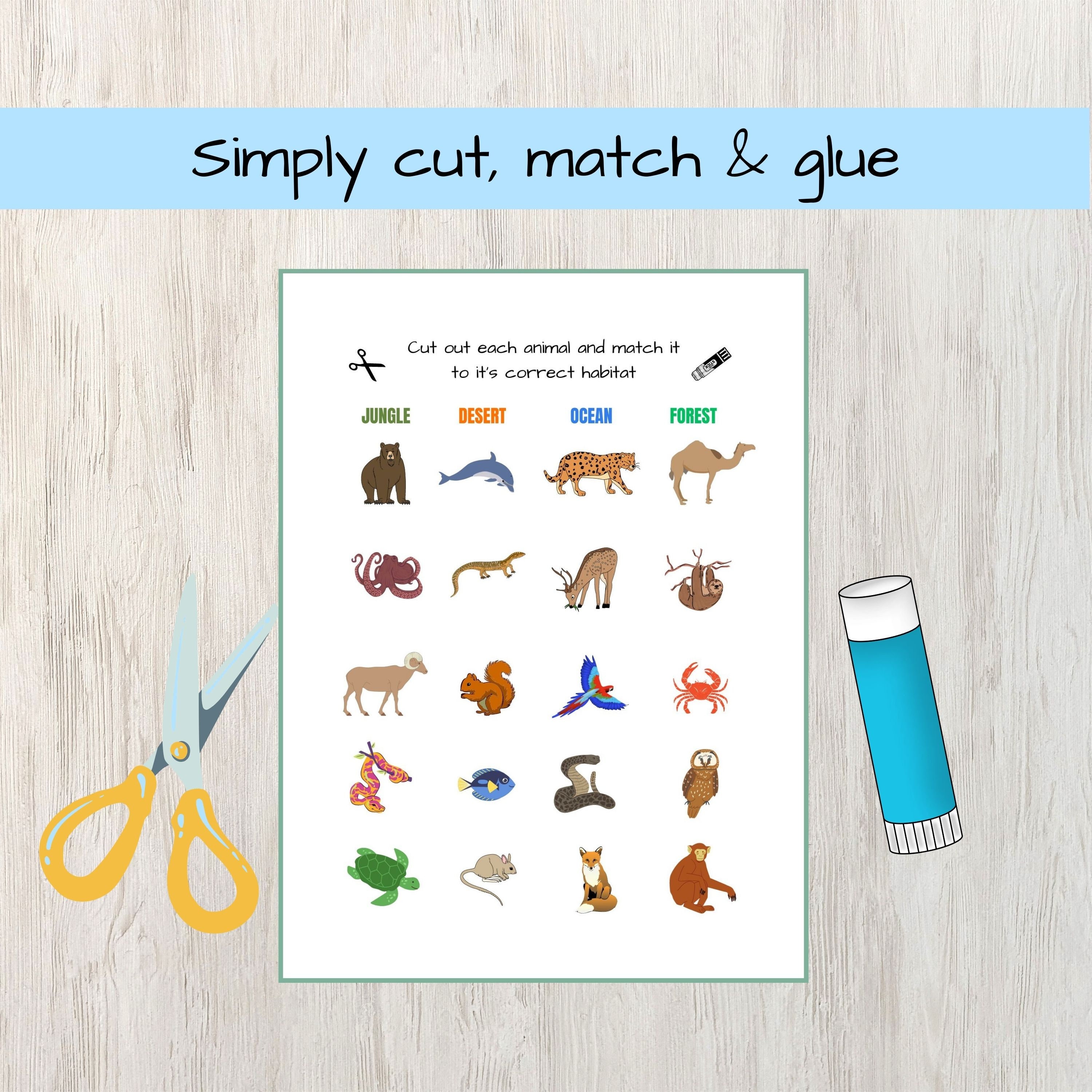 Printable Matching Activity for Kids, Habitats - Ocean Forest Jungle ...