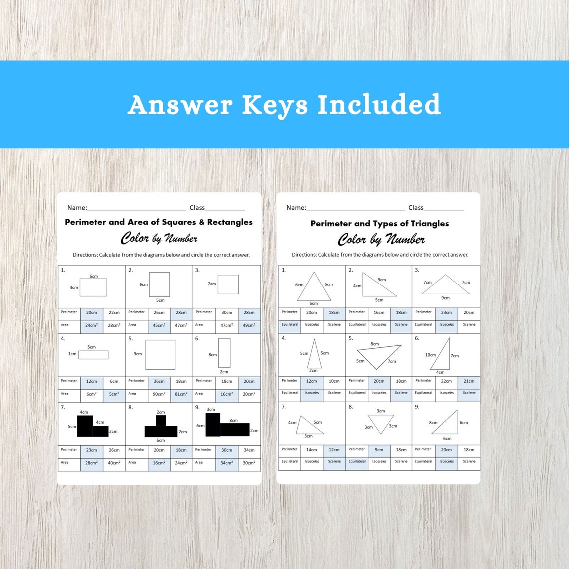 Math Color by Number Worksheets | Perimeter and Area Worksheets ...