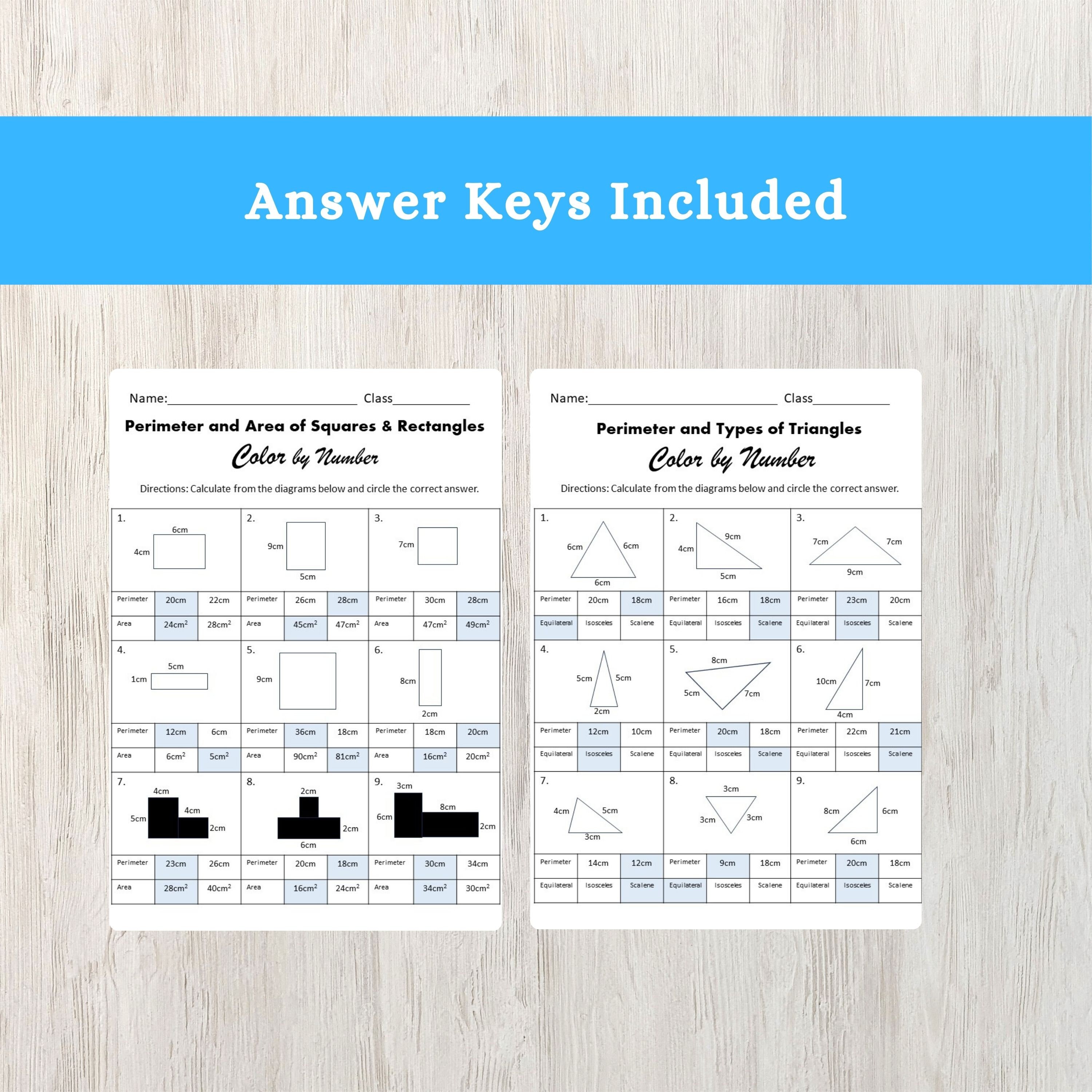 Math Color by Number Worksheets | Perimeter and Area Worksheets ...