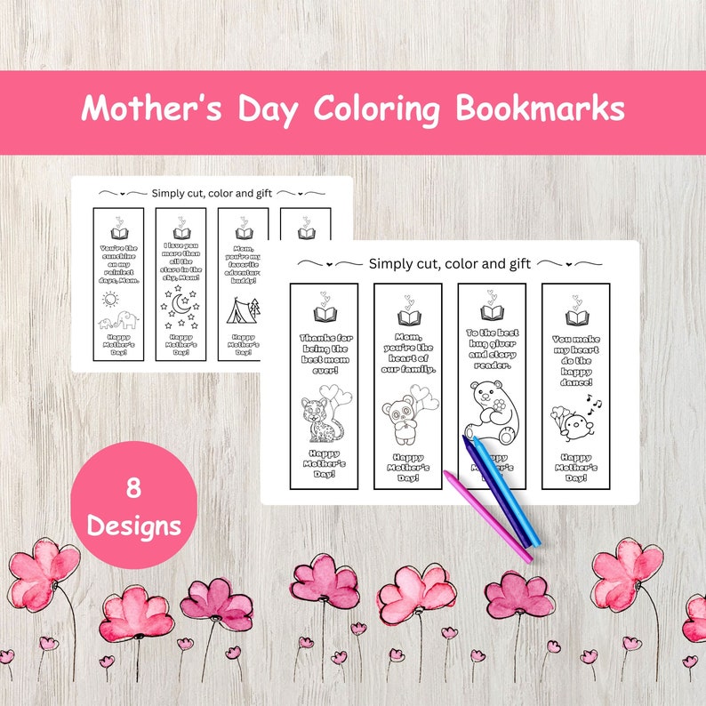 Mother's Day Coloring Bookmarks for Kids | 8 Designs | Classroom ...