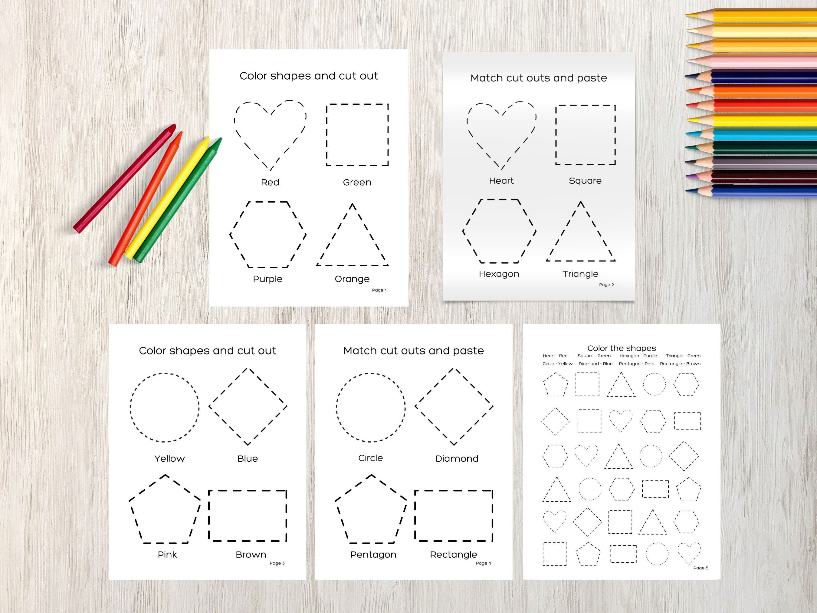 Printable Shape Color Cut and Paste Practice Worksheets | Practice ...