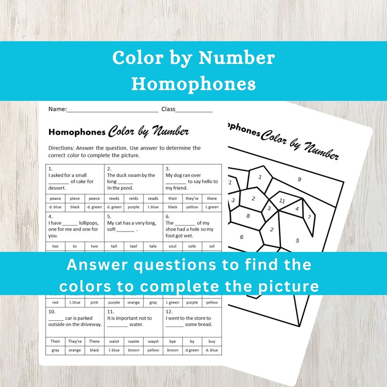 Homophones Color by Number Worksheet Homophones Quiz Homophones ...