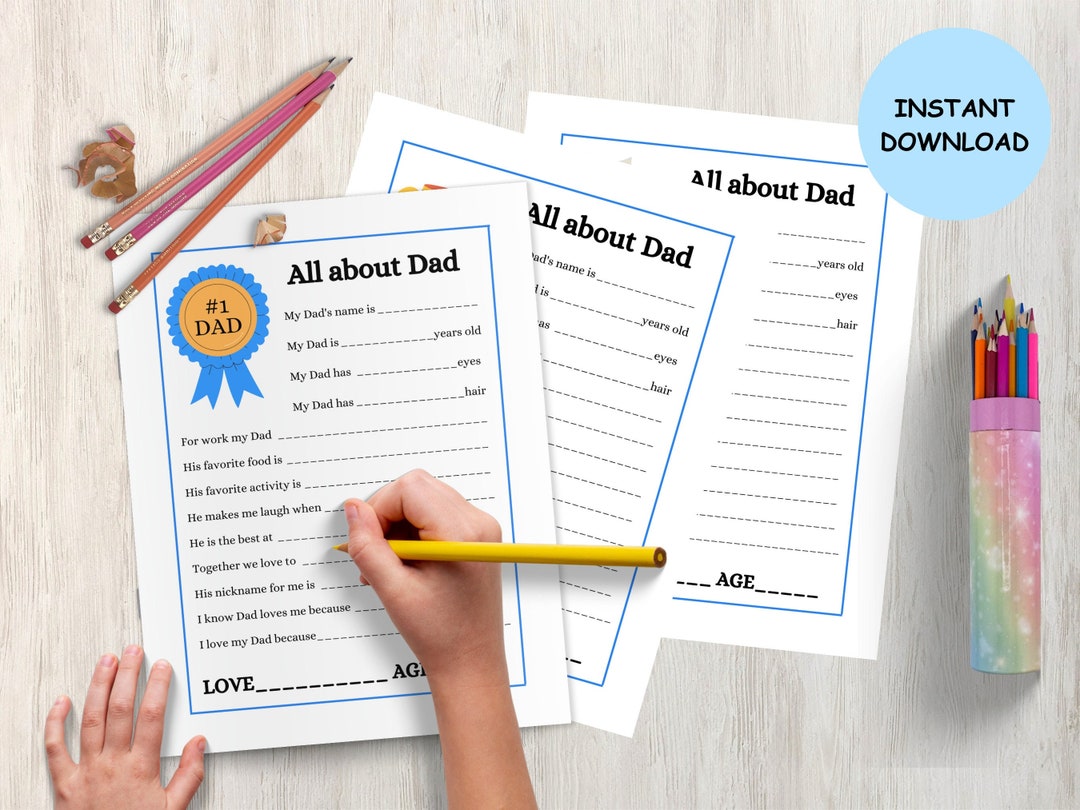 Father’s Day Printable Page | Printable All About Dad Fill in Template ...