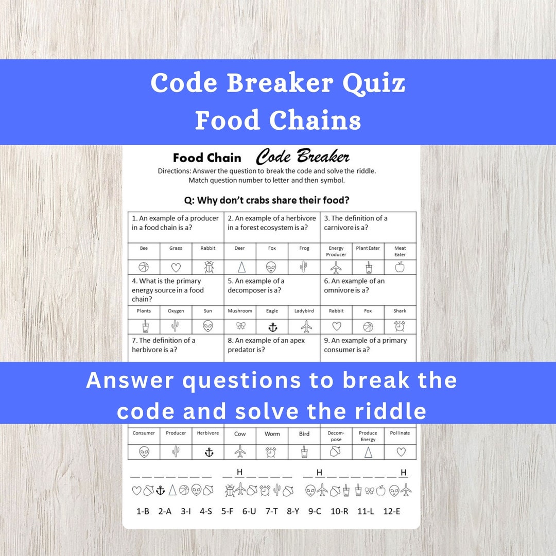 Food Chain Code Breaker Worksheet | Food Chain Quiz Sheet | Food Chain ...