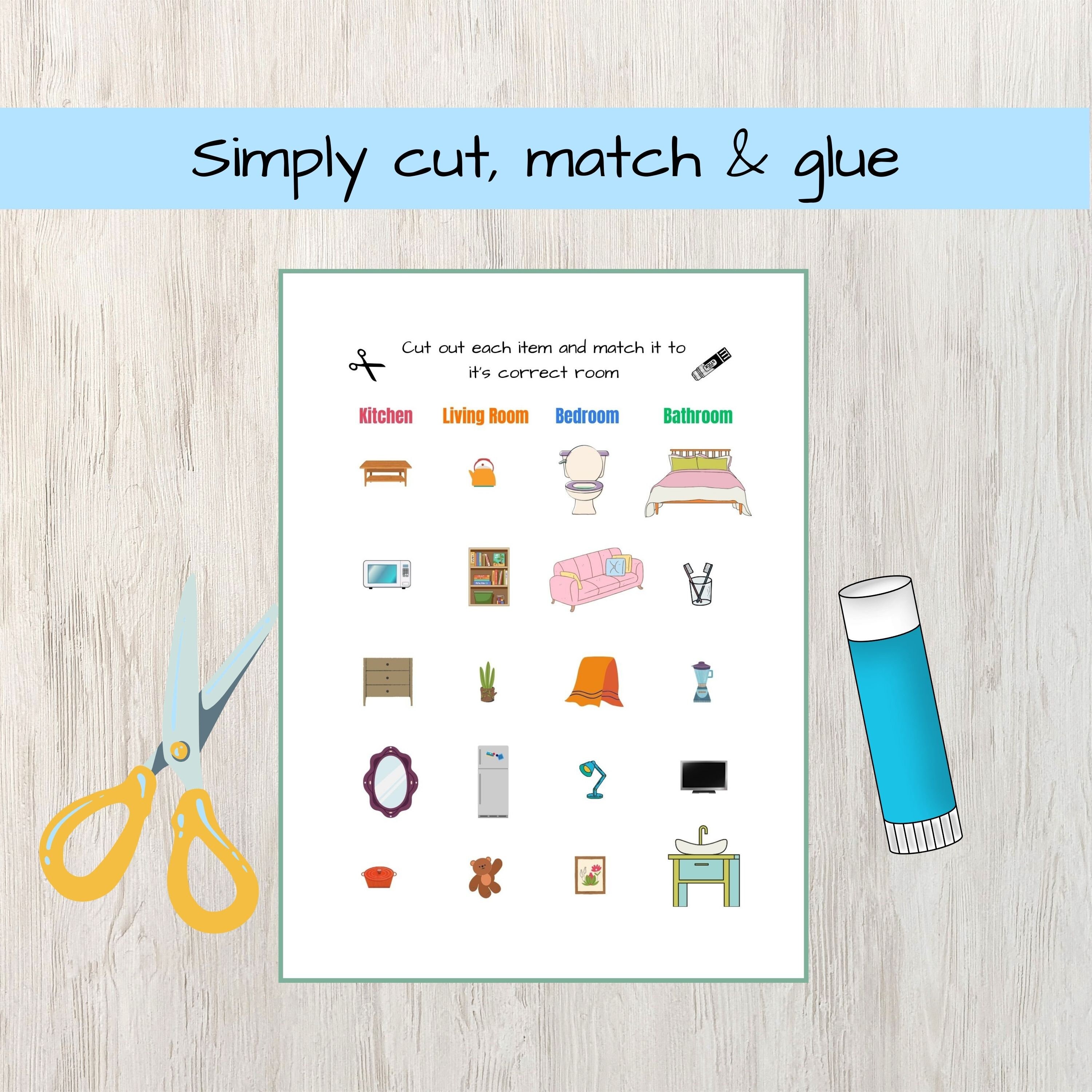 Printable Matching Activity for Kids, Rooms in the House Theme , for ...
