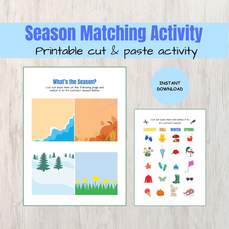 Printable Season Matching Activity for Kids, Summer Winter Fall Spring ...