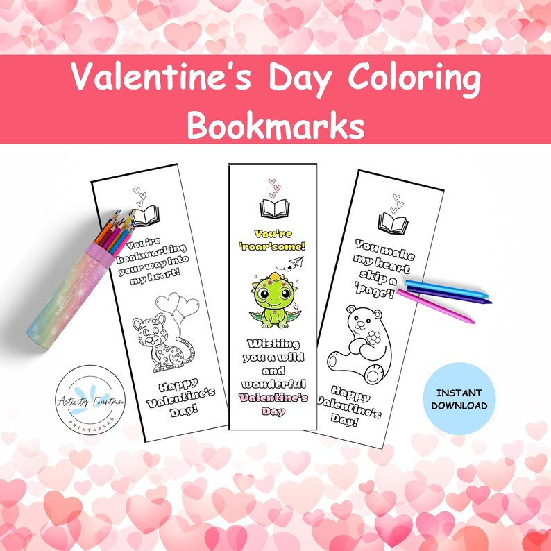 Valentine's Day Coloring Bookmarks for Kids Printable Bookmarks to ...