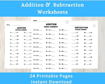 Kindergarten Addition and Subtraction Worksheets Bundle Early Math ...