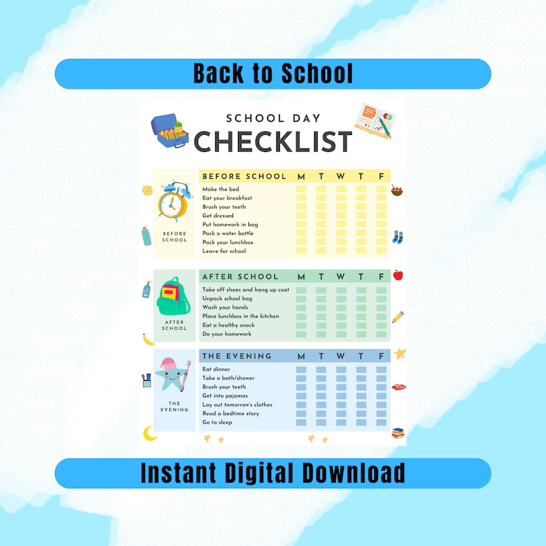 Kids Daily Checklist Printable Daily Schedule Checklist for - Etsy