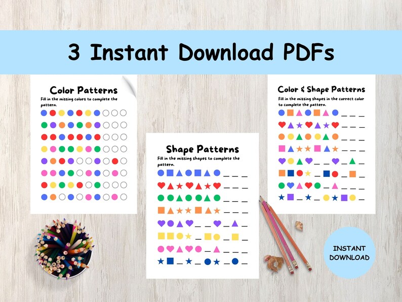Printable Color and Shape Pattern Recognition Activity for Kids, Complete Pattern Sequences, for ...