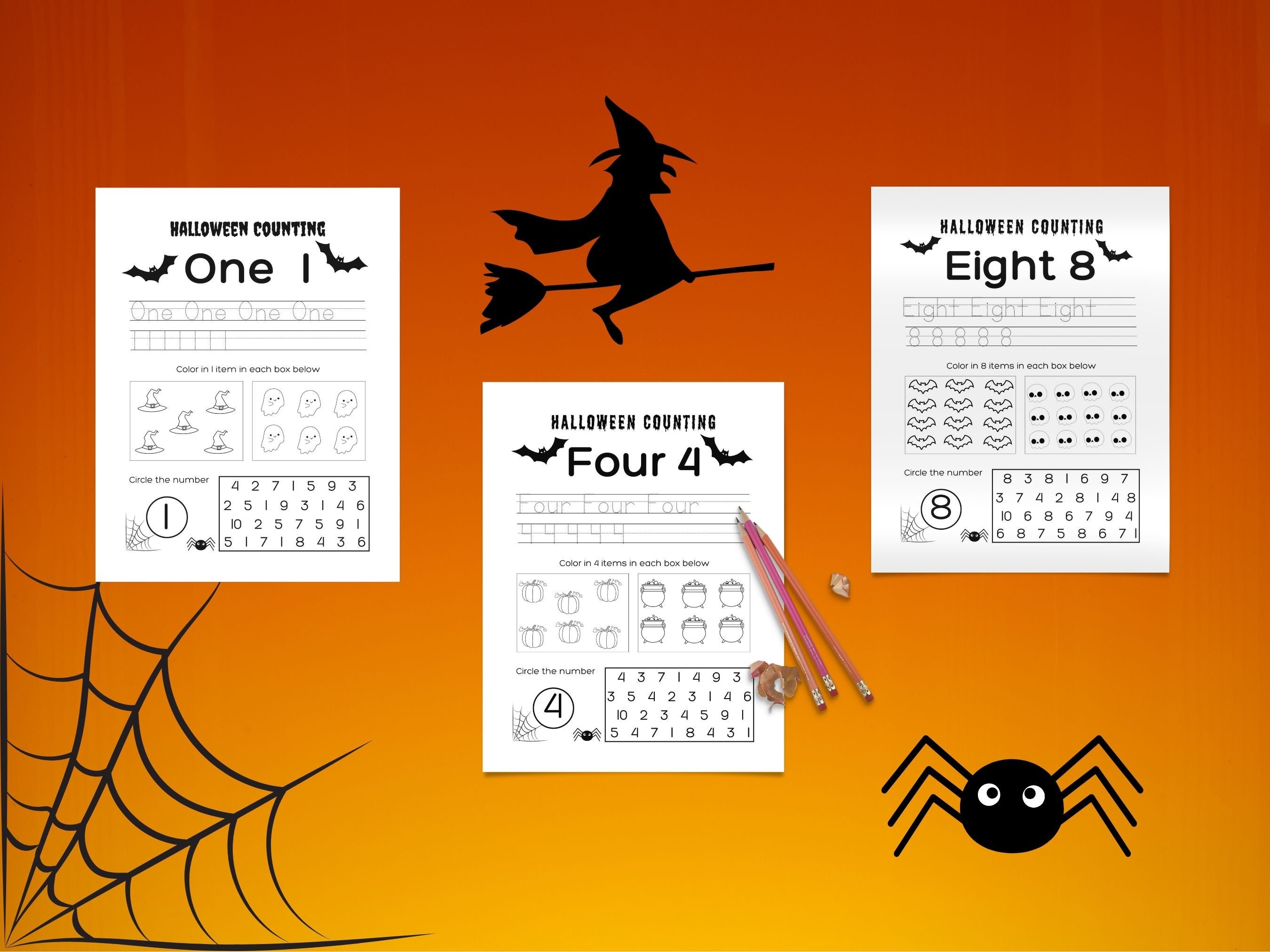 Hojas de trabajo imprimibles para contar de Halloween Hojas de práctica ...