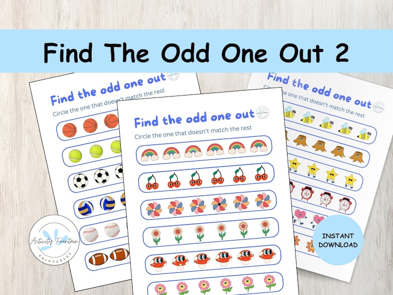 Find the Odd One Out Activity for Kids, Matching Similar and Different ...
