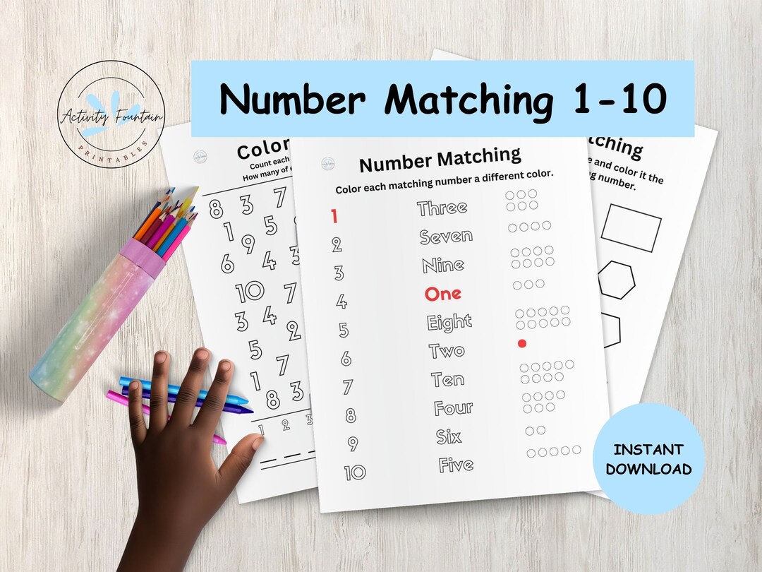 Printable Counting Worksheets Matching Numbers Practice Sheets for Kids ...