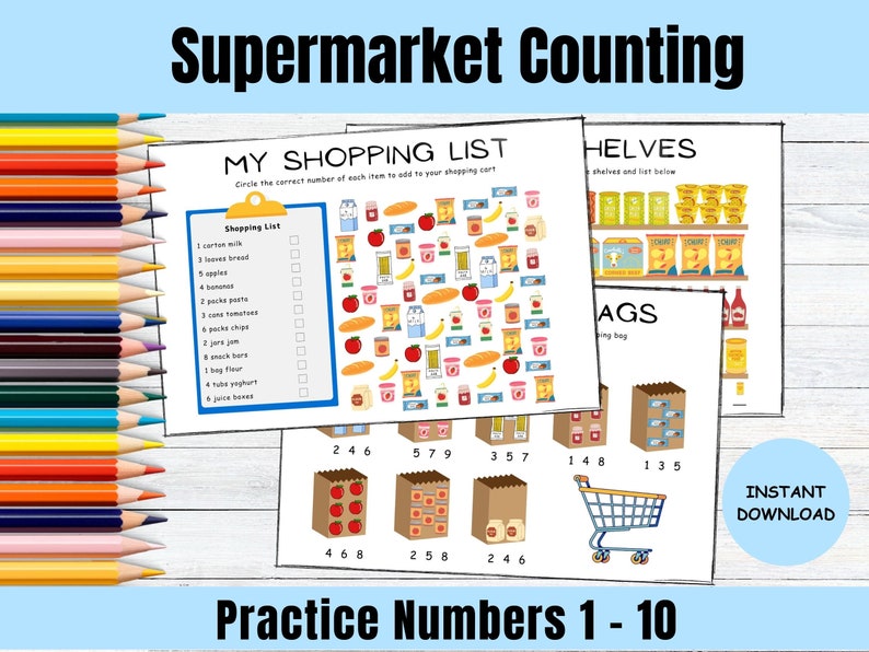 Printable Counting Worksheets Matching Numbers Practice Sheets for Kids ...