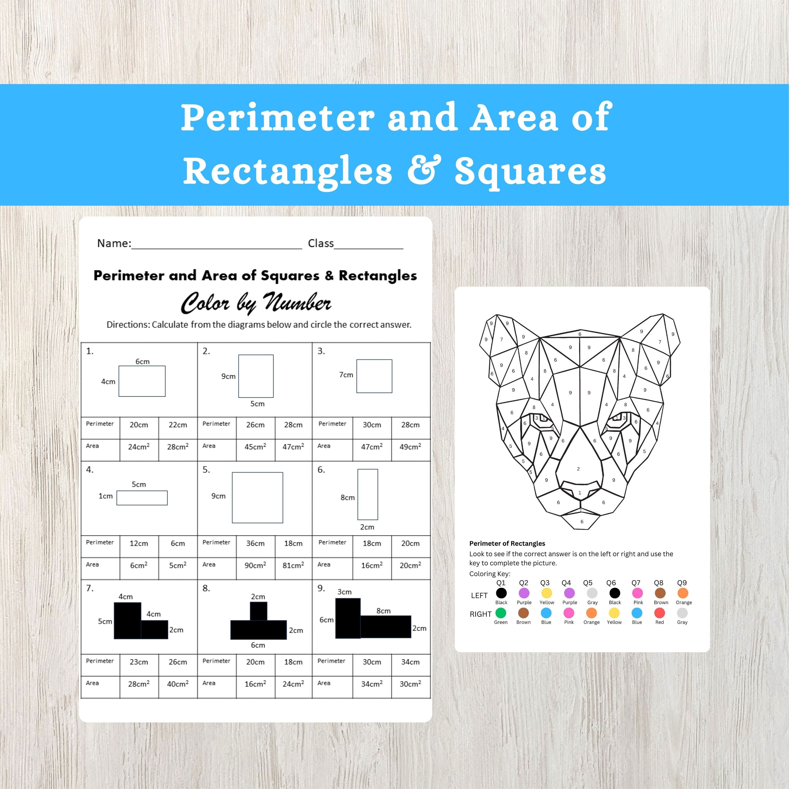Math Color by Number Worksheets | Perimeter and Area Worksheets ...