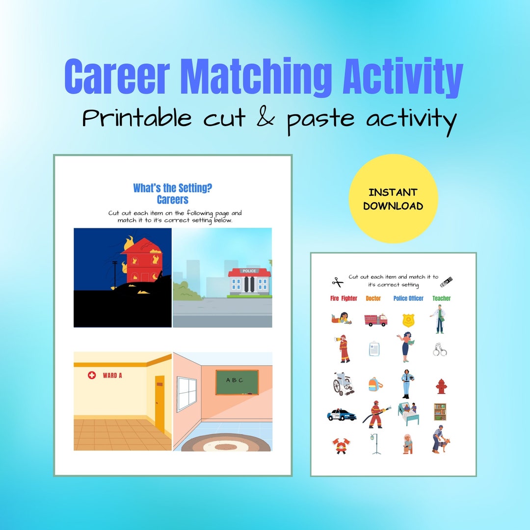 Printable Matching Activity for Kids Careers Cut and Paste - Etsy