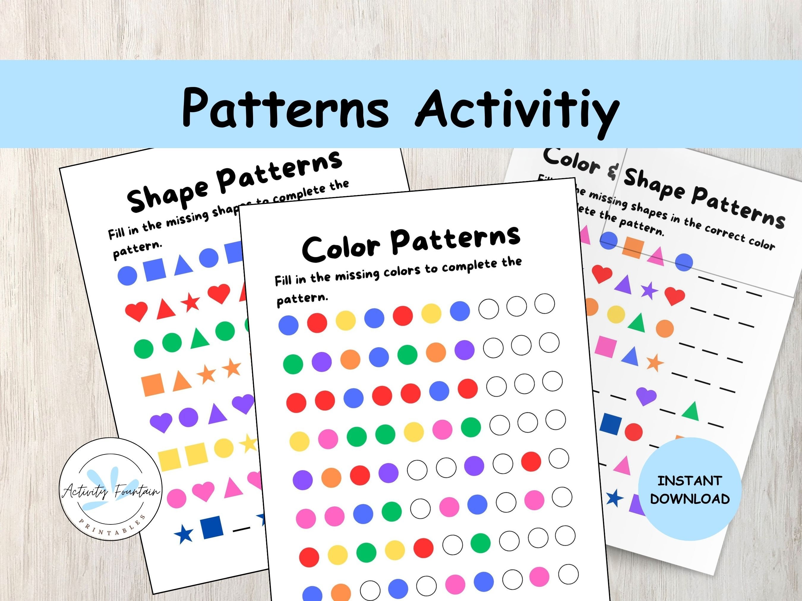 Printable Color and Shape Pattern Recognition Activity for Kids ...