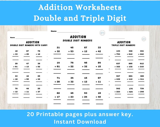 11 Printable Double Digit Addition Worksheets. Numbers 10 - 20. Grades ...