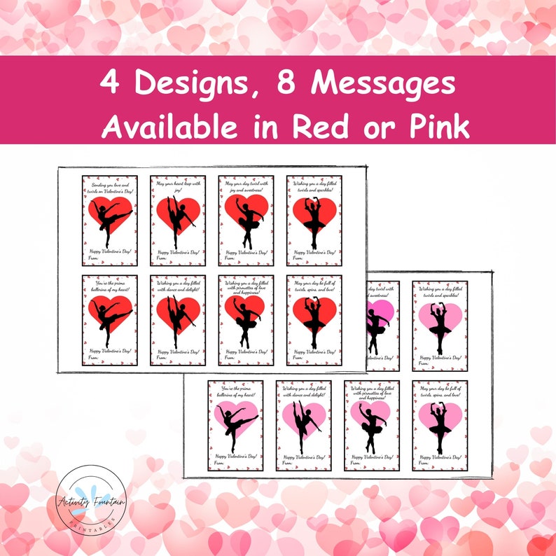 Printable Ballerina Valentine's Day Cards, Classroom Valentine's Day ...