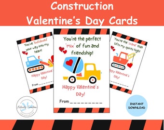 Printable Construction Valentine's Day Cards, Classroom Valentine's Day ...