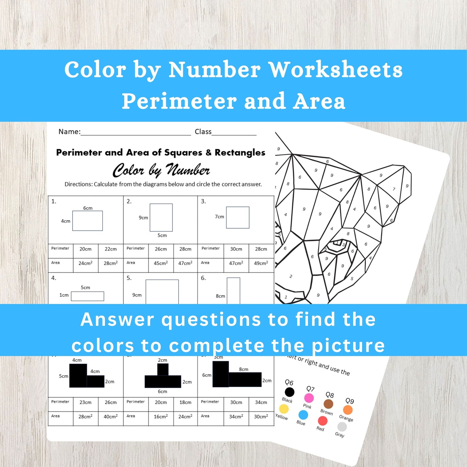 Math Color by Number Worksheets | Perimeter and Area Worksheets ...