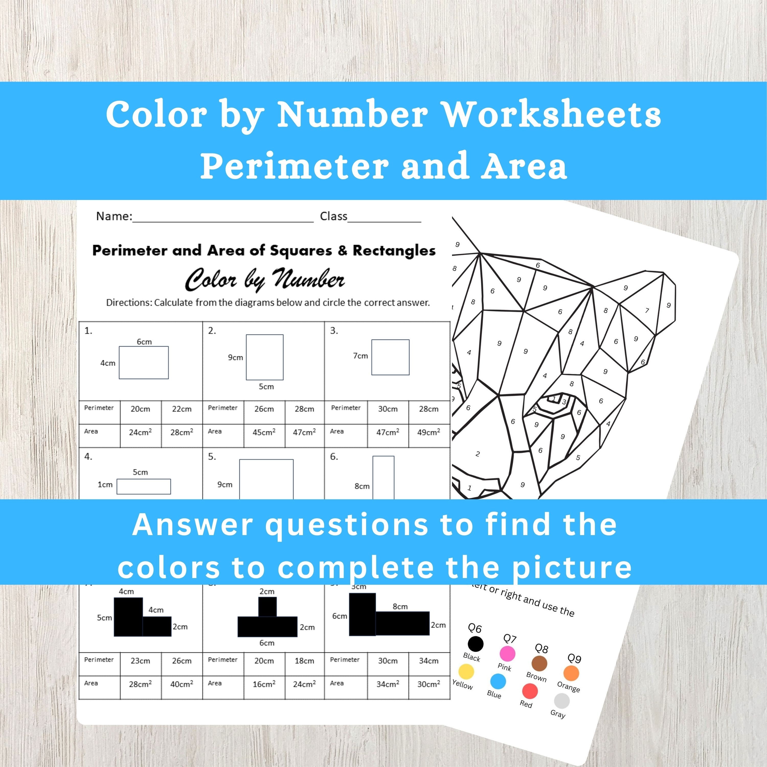 Math Color by Number Worksheets | Perimeter and Area Worksheets ...