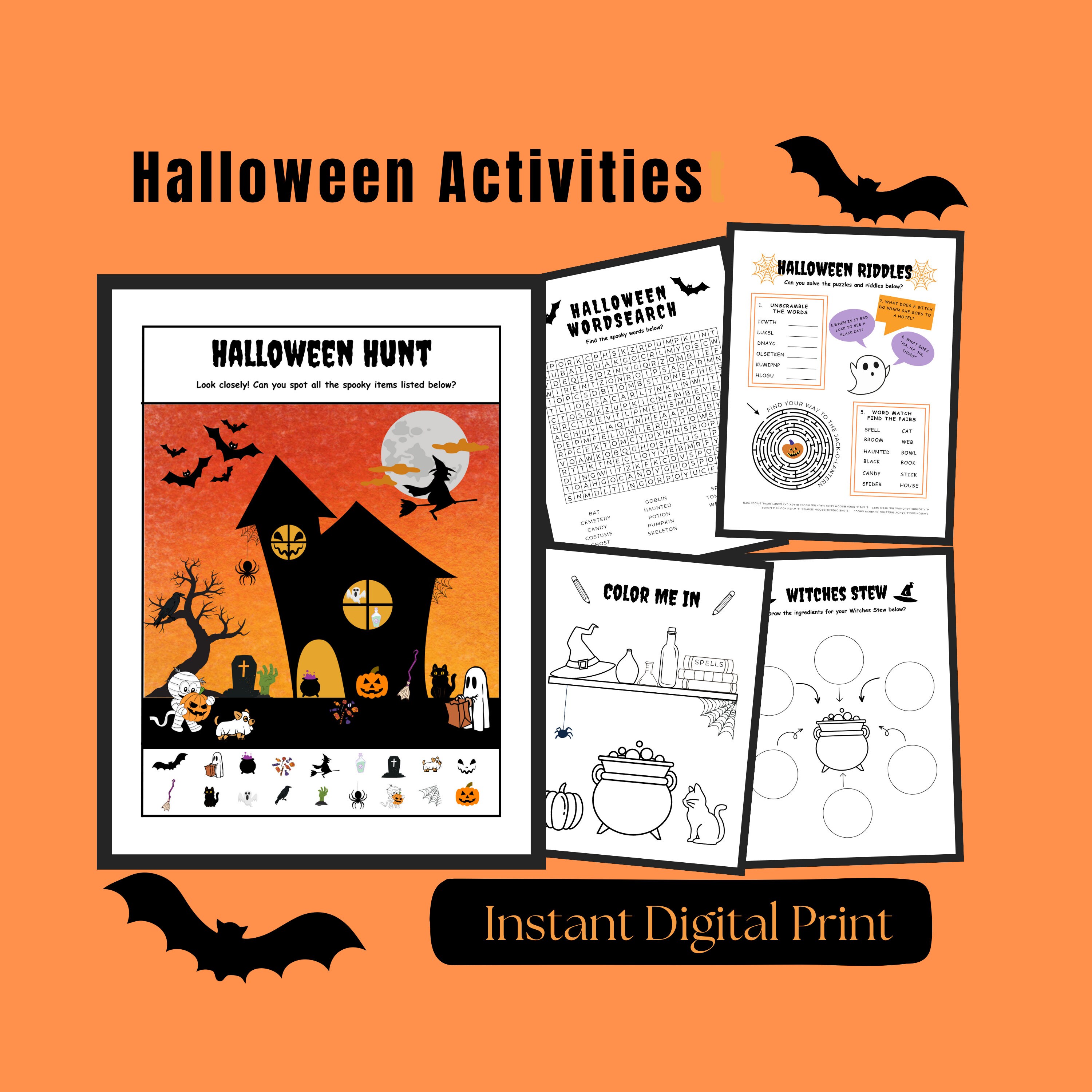 5 Printable Kids Halloween Activities, Halloween Seek & Find Page ...