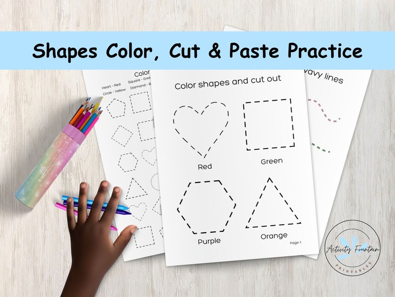 Printable Shape Color Cut and Paste Practice Worksheets Practice Sheets ...