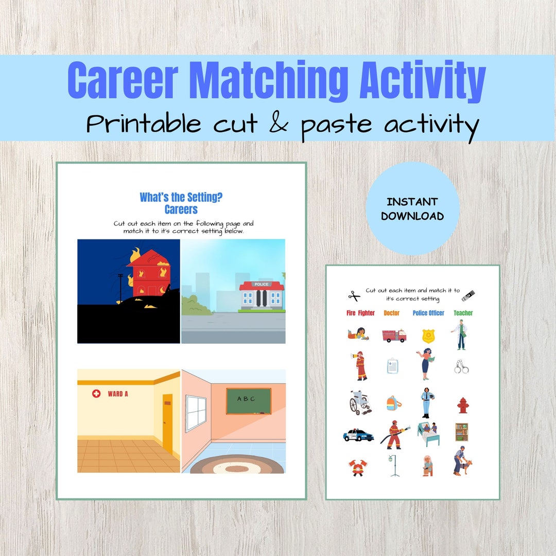 Printable Matching Activity for Kids, Careers, Police Fire Teacher ...
