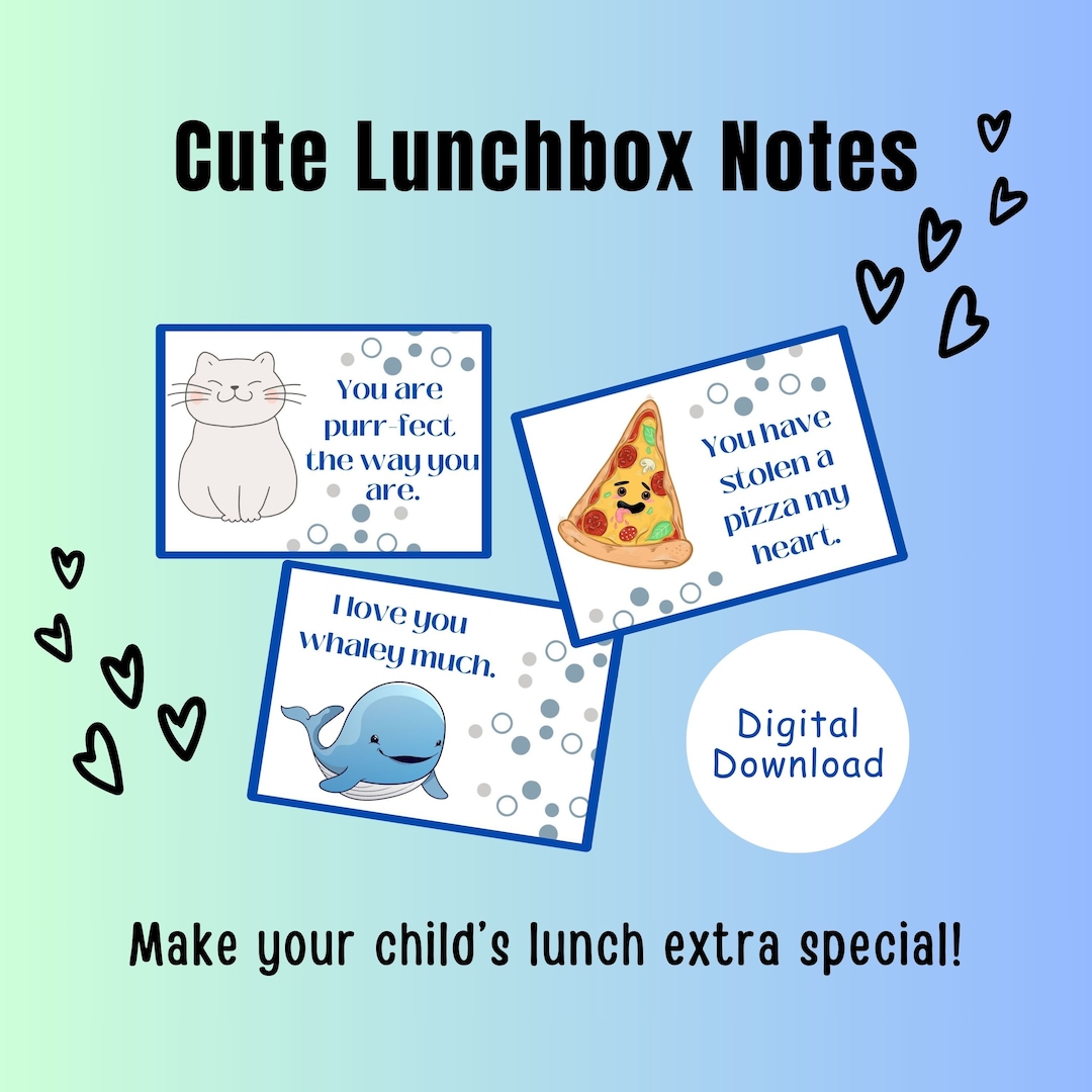 Lunchbox Notes for Kids Cute Printable Lunch Notes Lunchtime - Etsy
