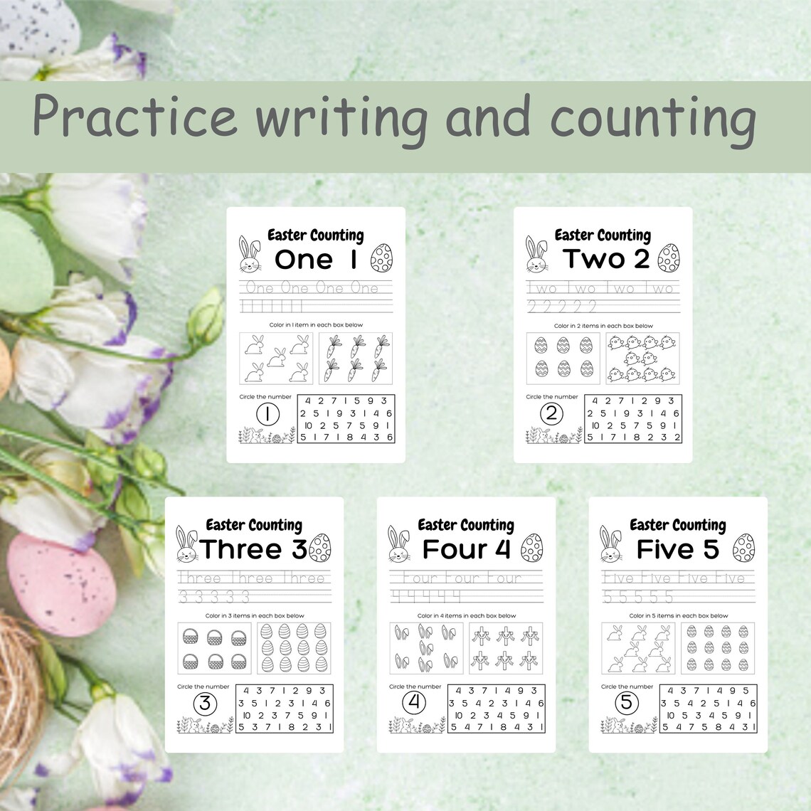 Printable Easter Counting Worksheets Practice Sheets for Kids Counting ...