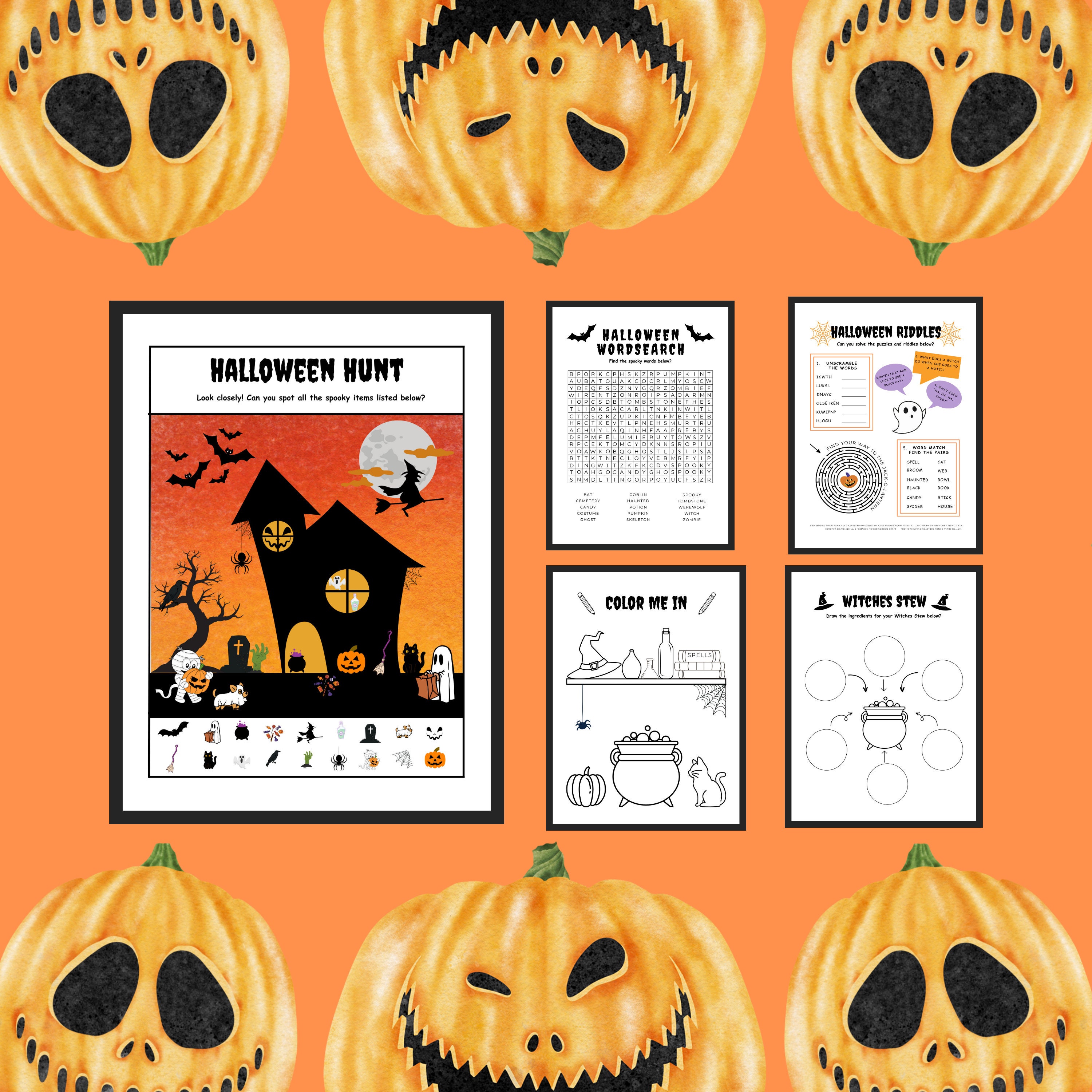 5 Printable Kids Halloween Activities, Halloween Seek & Find Page ...