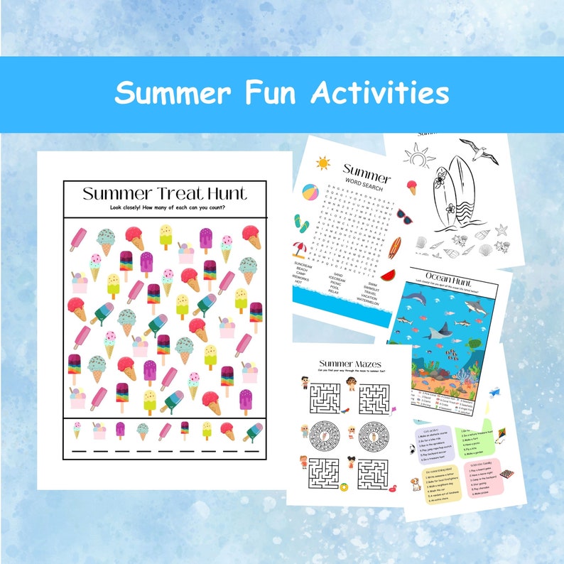 6 Fun Printable Kids Summer Activities, Seek & Find Page, Word Search ...