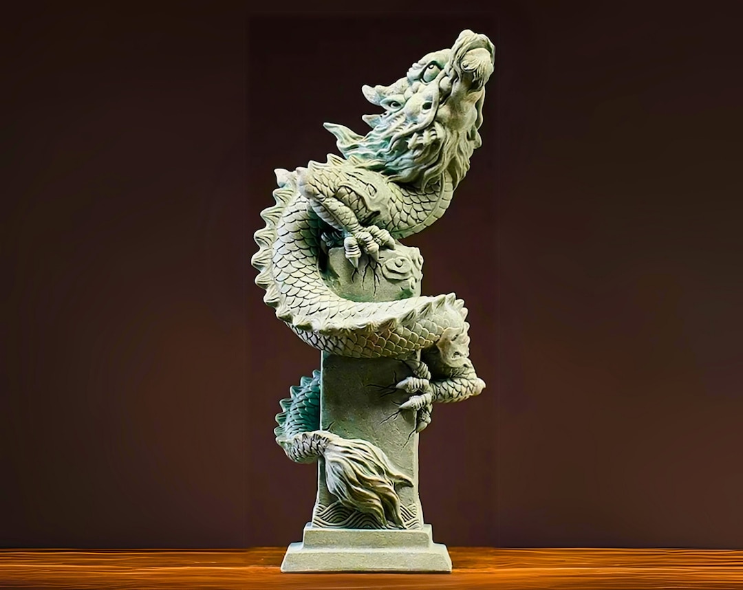 Oriental Sandstone Dragon Statue Decoration Feng Shui Decor Zen Garden ...