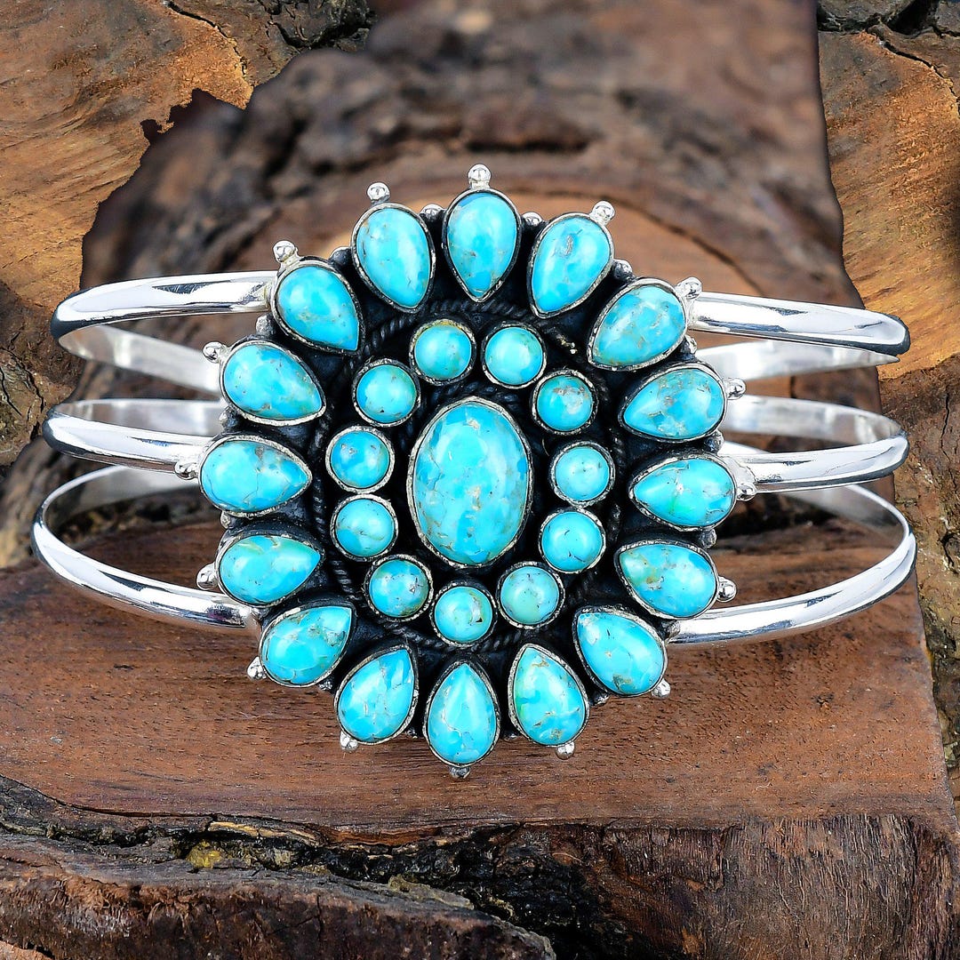 Arizona Turquoise Gemstone Adjustable Bangle Handmade Sterling Silver ...