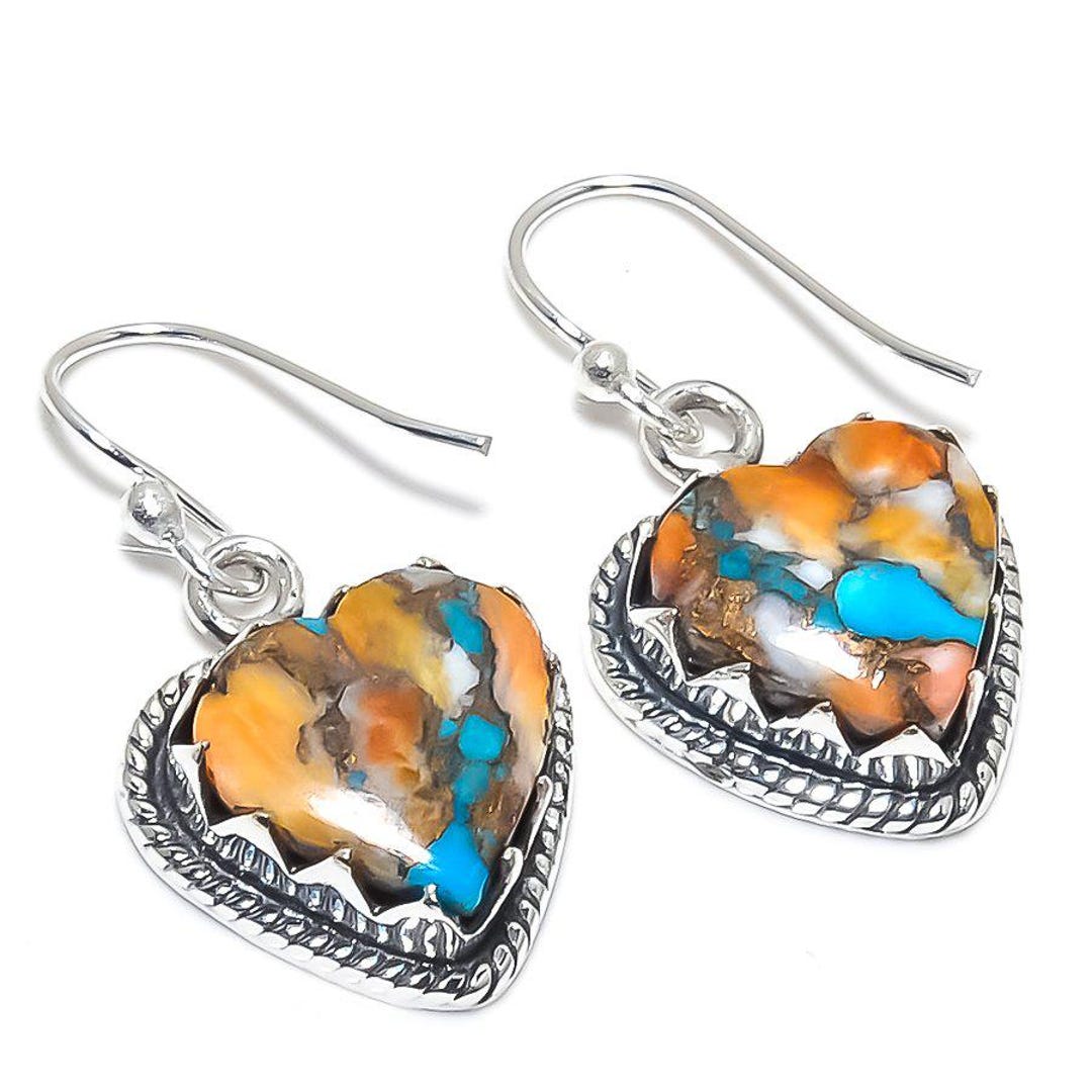 Spiny Oyster Turquoise Gemstone Heart Shape Earrings 925 Sterling ...