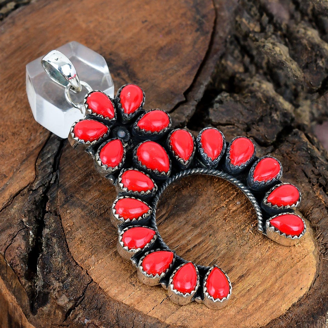 Red Coral Gemstone Pendant Sterling Silver Pendant Pendant Coral ...