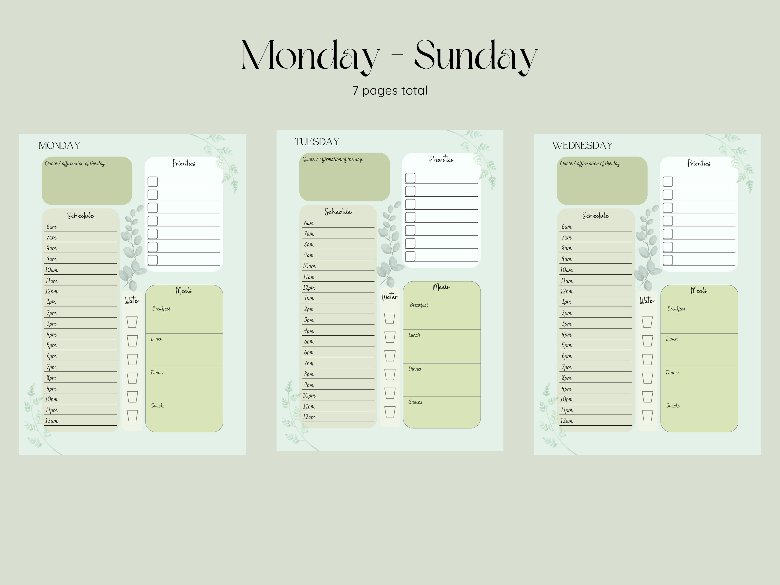 Sage Green Daily Planner, Printable Sheets, Goodnotes Compatible ...