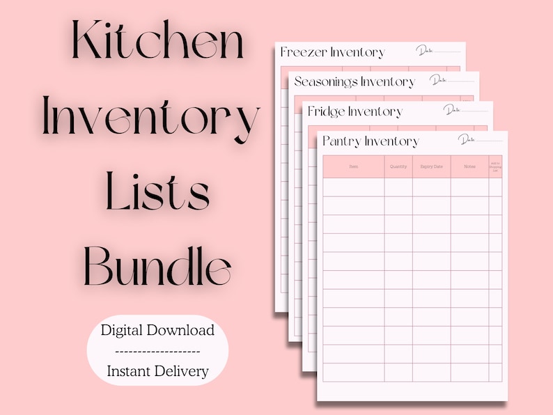 Kitchen Inventory Lists, Printable PDF Organiser, Menu Prep, Kitchen ...