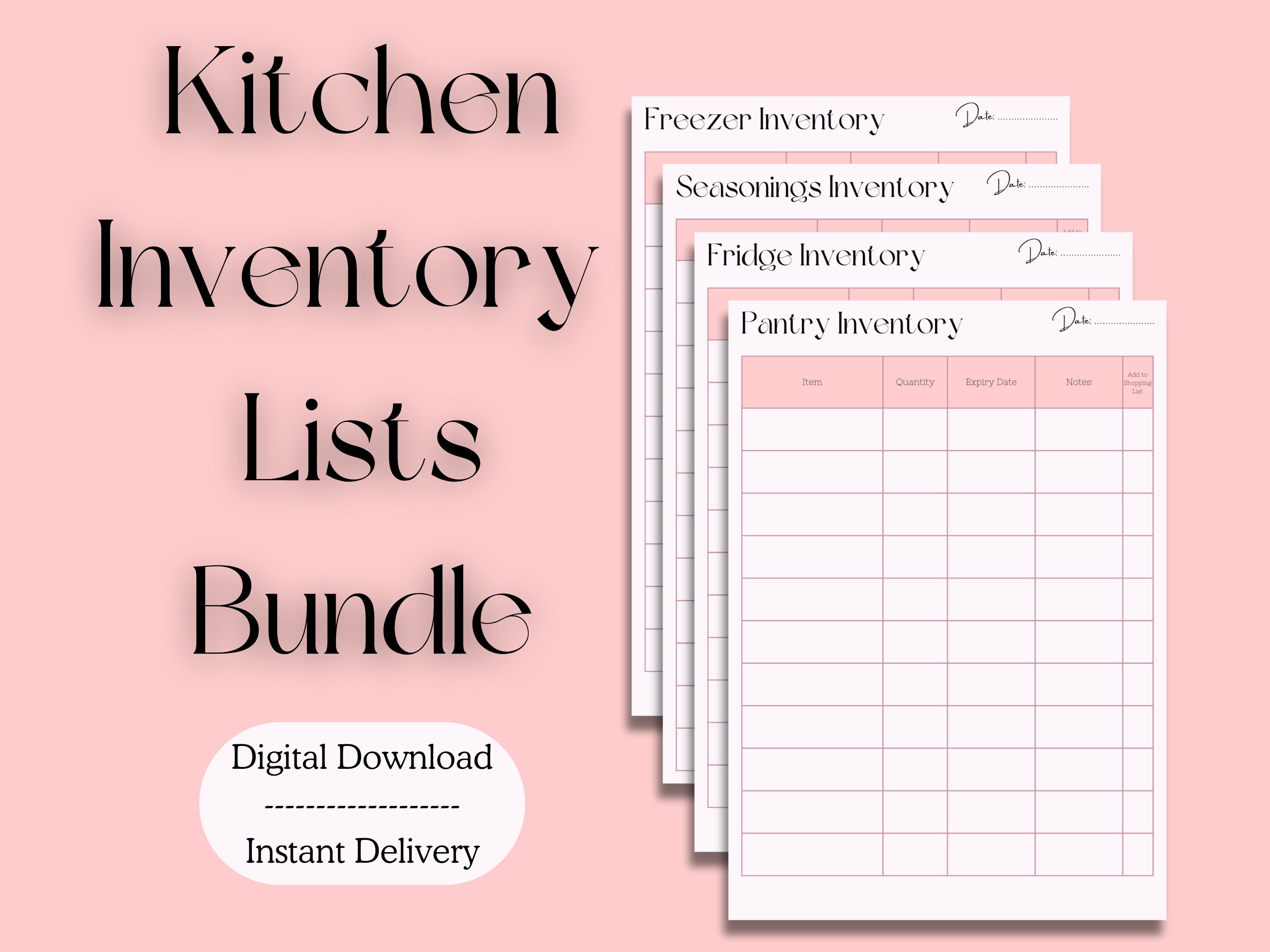 Kitchen Inventory Lists, Printable PDF Organiser, Menu Prep, Kitchen ...