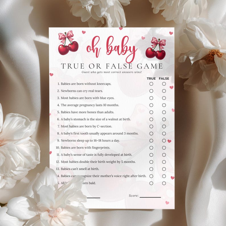 True or False Baby Shower Game, Printable Baby Shower True or False ...