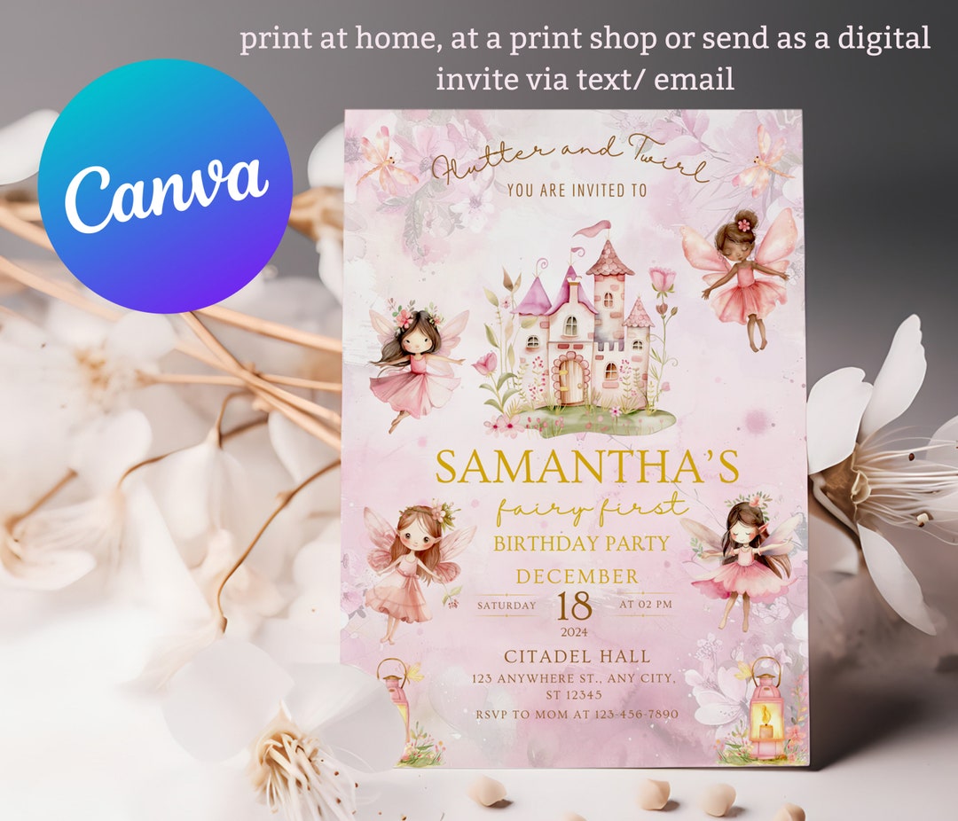 Editable Fairy Birthday Invitation Whimsical Enchanted Pixie Fairy ...