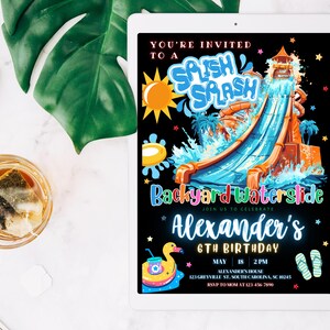 Editable Waterslide Birthday Invitation - Summer Pool Party - Splash ...